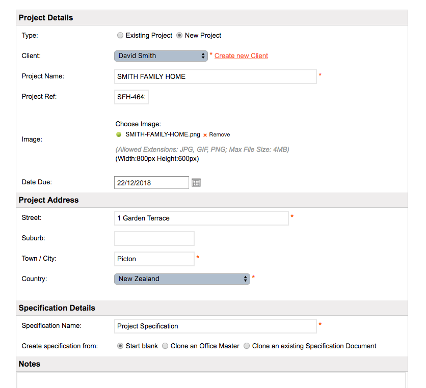 Create a New Project - Masterspec